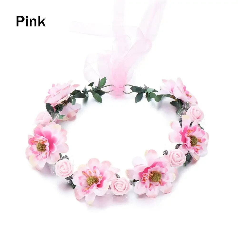Розовый цветочный венок для волос, pink