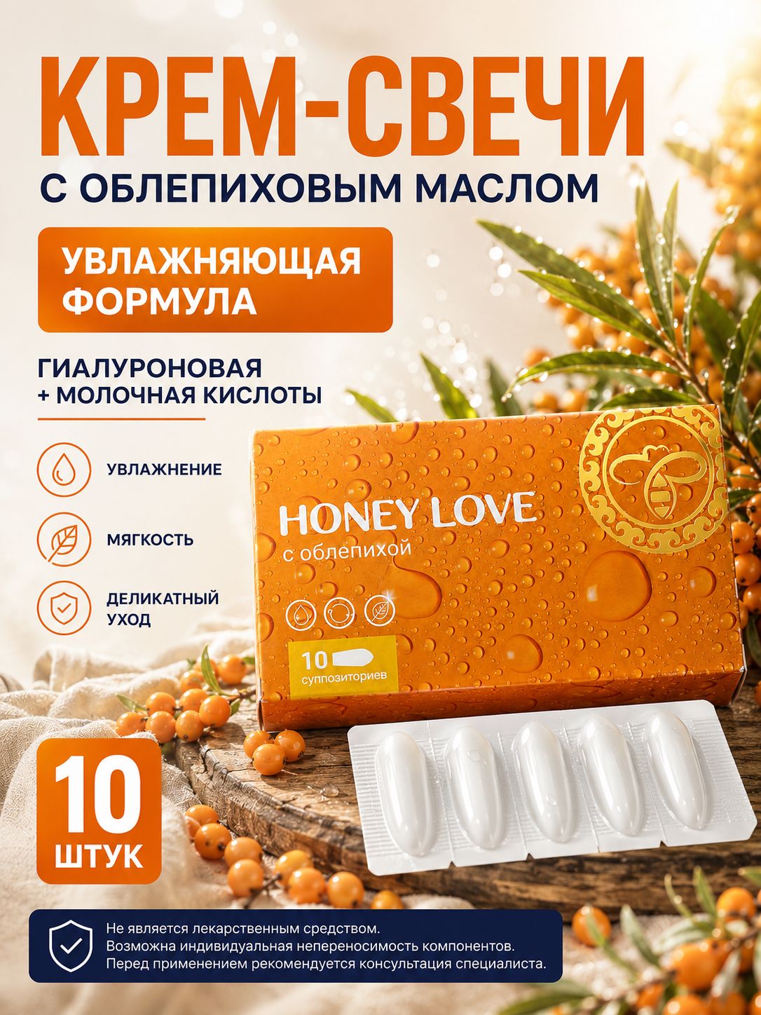 Крем-карандаш (фитосвечи) с облепихой 10 штук