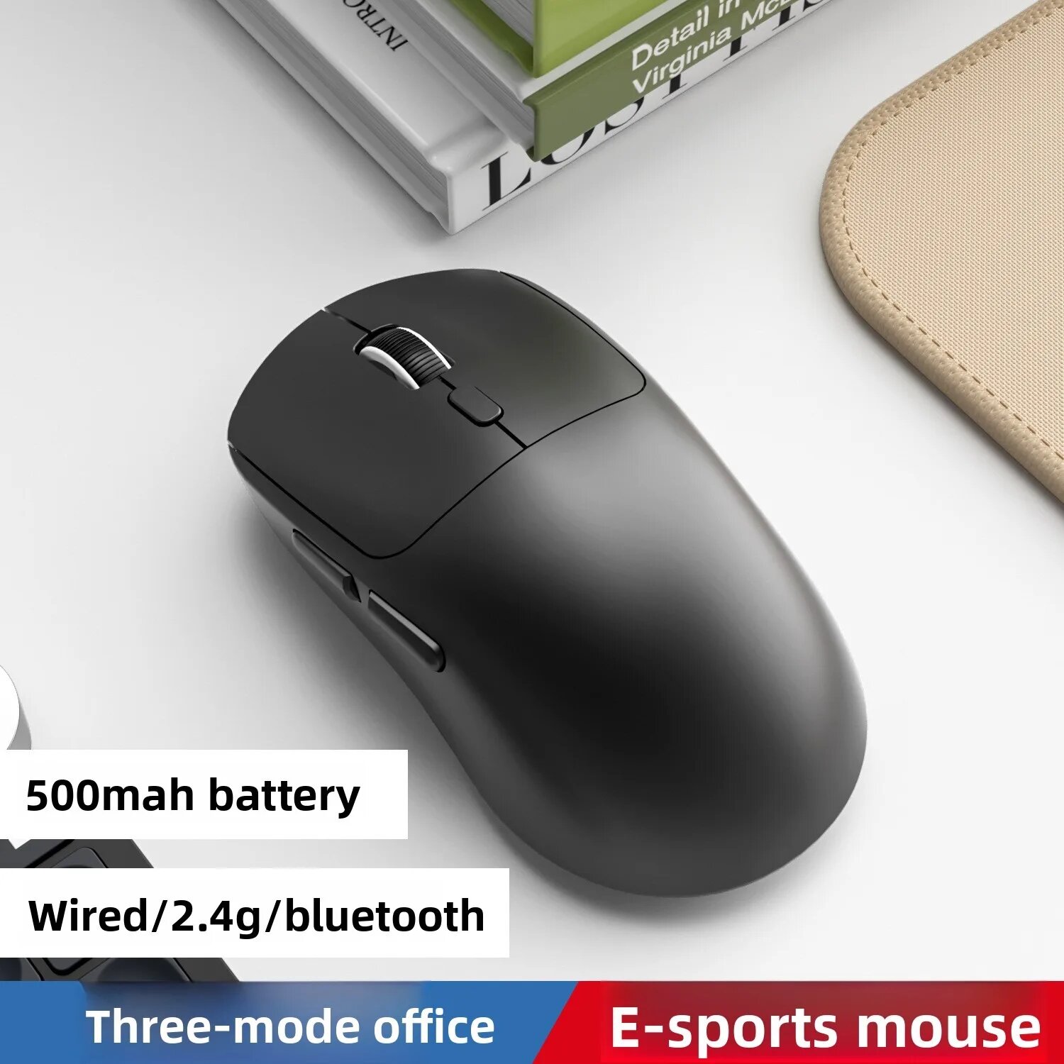 Черная беспроводная мышь 2.4G/Bluetooth, 500mAh