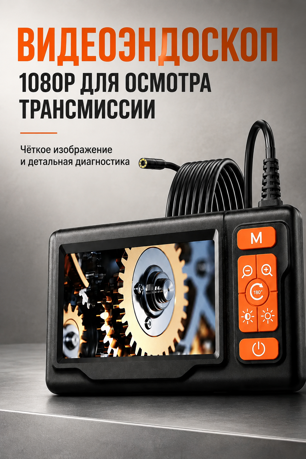 Видеоэндоскоп 1080P для осмотра трансмиссии, зонд 8 мм, кабель 10 м, USB Type-C