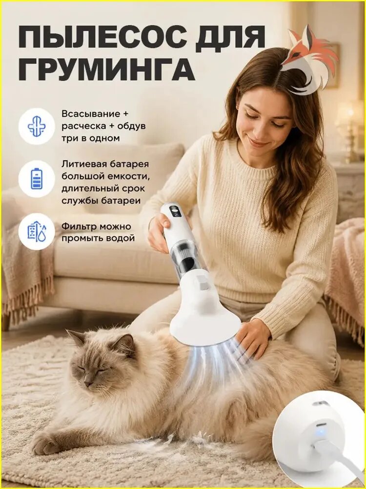 Эксклюзивный комплект для ухода за питомцами, объединяющий пылесос, фен и гребень, применяемый для очистки ковров и мебели от шерсти