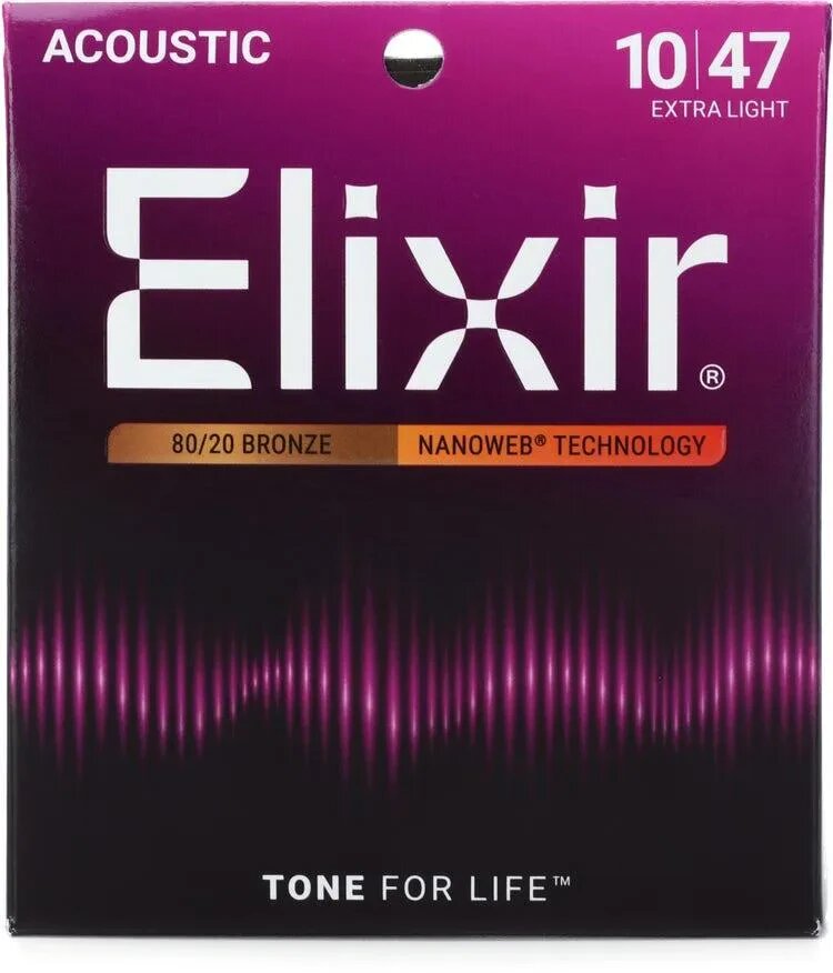 Струны для акустической гитары Elixir Nanoweb 11002 10-47, бронза