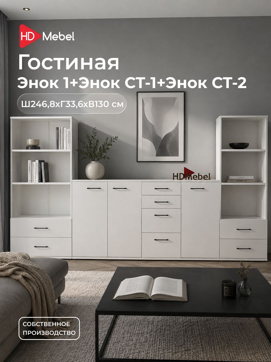 Стенка в гостиную Энок 3 цвет белый, стенка для гостиной, 3 модуля