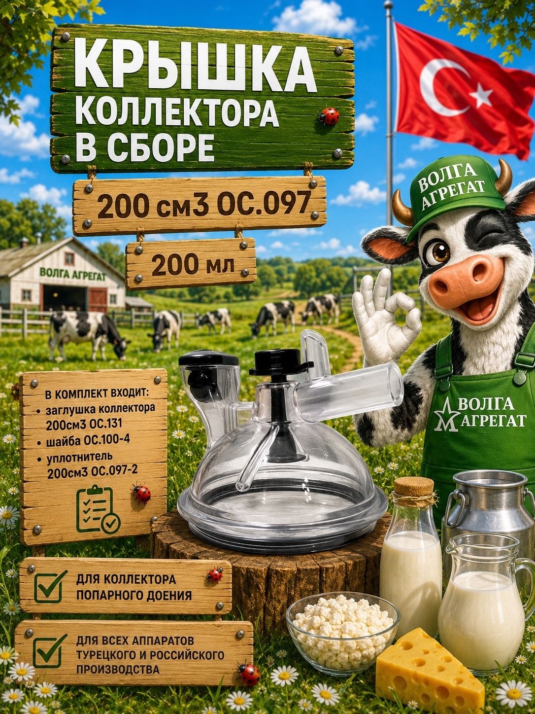 Крышка коллектора 200см3 ОС.097 для доильного аппарата