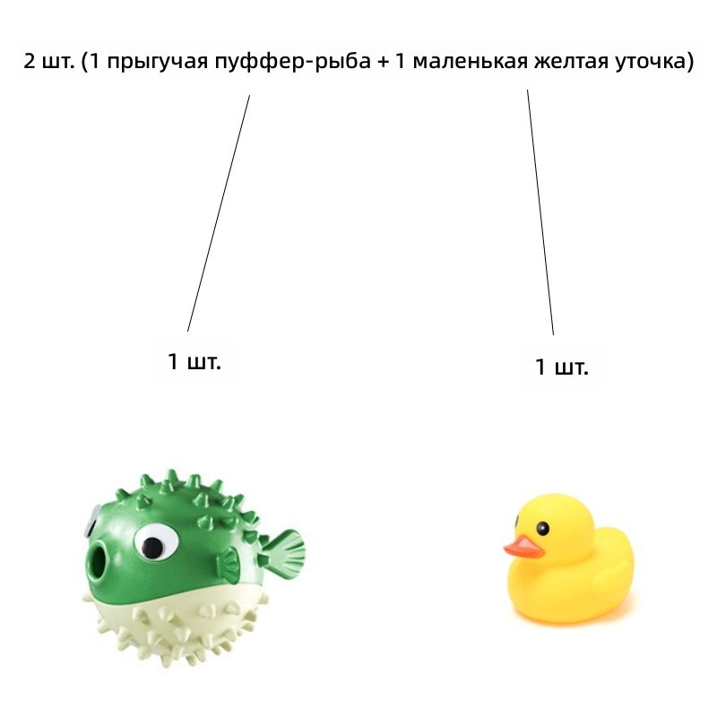 2 шт. интерактивная игрушка для собак: надувная рыба-фугу и желтый утенок, катящийся мяч со звуком, зеленый