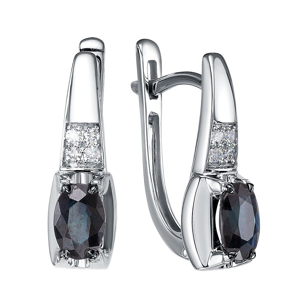 Серьги белое золото, 585 проба, сапфир