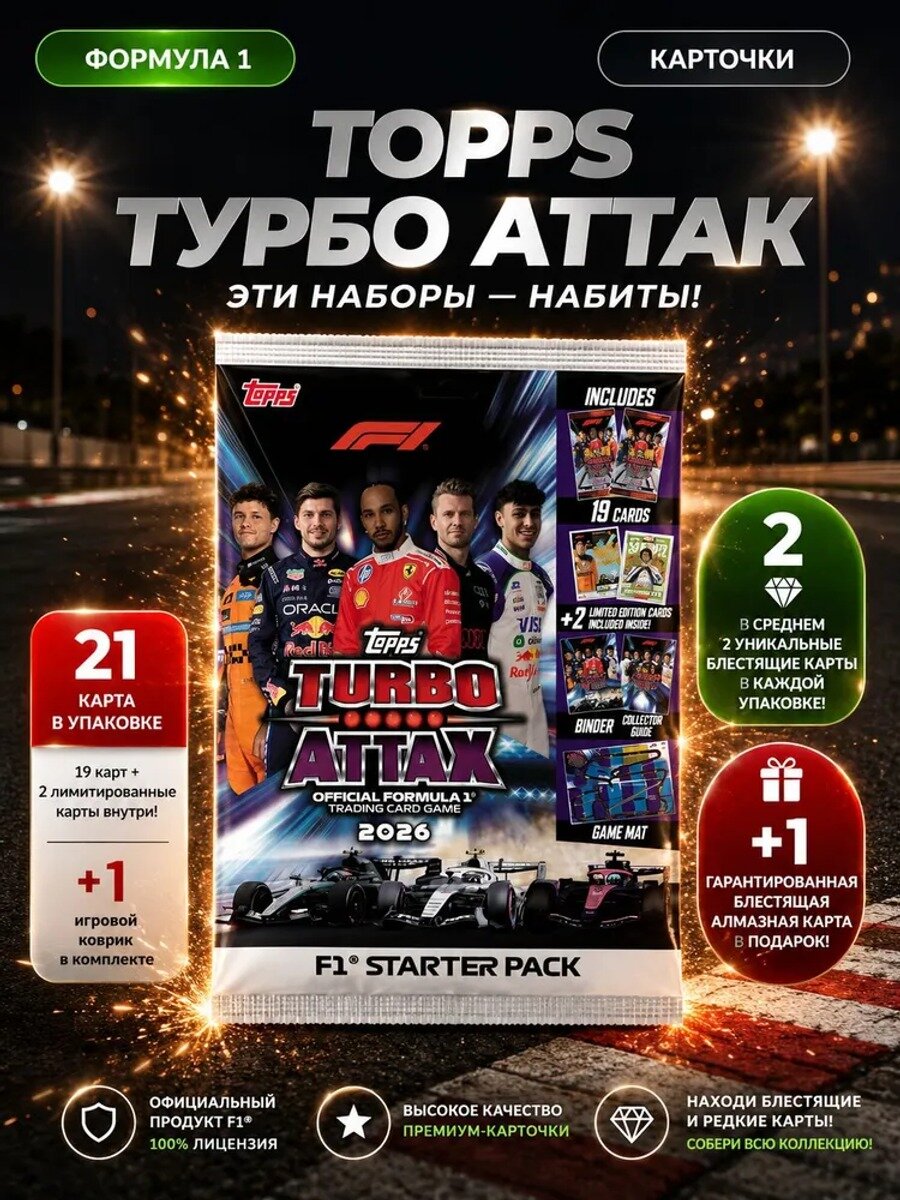 Официальные коллекционные карточки F1 2026 Topps Turbo Attax (21 карта + игровое поле)