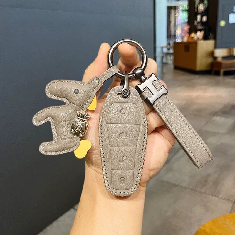 Совместимый чехол для карты ключа BYD Dolphin/Yangguang/Han EV/Tang DMI/Song Pro/Qin Plus/Seal с NFC, слоновая серость,