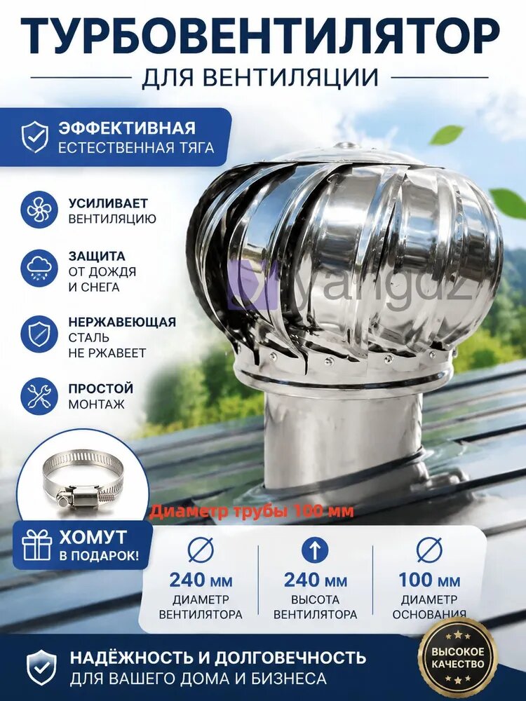 100MM Турбодефлектор нержавеющая сталь без электропривода дефлектор для вентиляции, предназначен для вентиляции и охлаждения дымовых труб - Готовая продукция