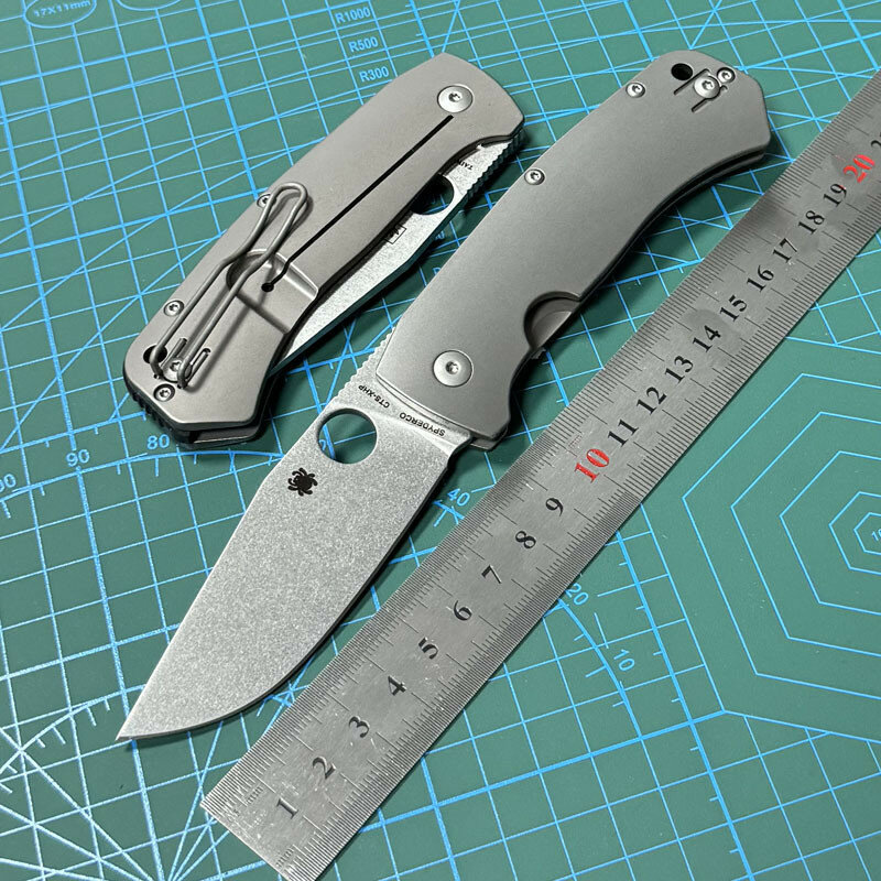 Spyderco C186TIP Складной Нож «Паук» С Каменной Обработкой, Лезвие Из Стали D2, Титановые Детали, Высокая Твердость, EDC
