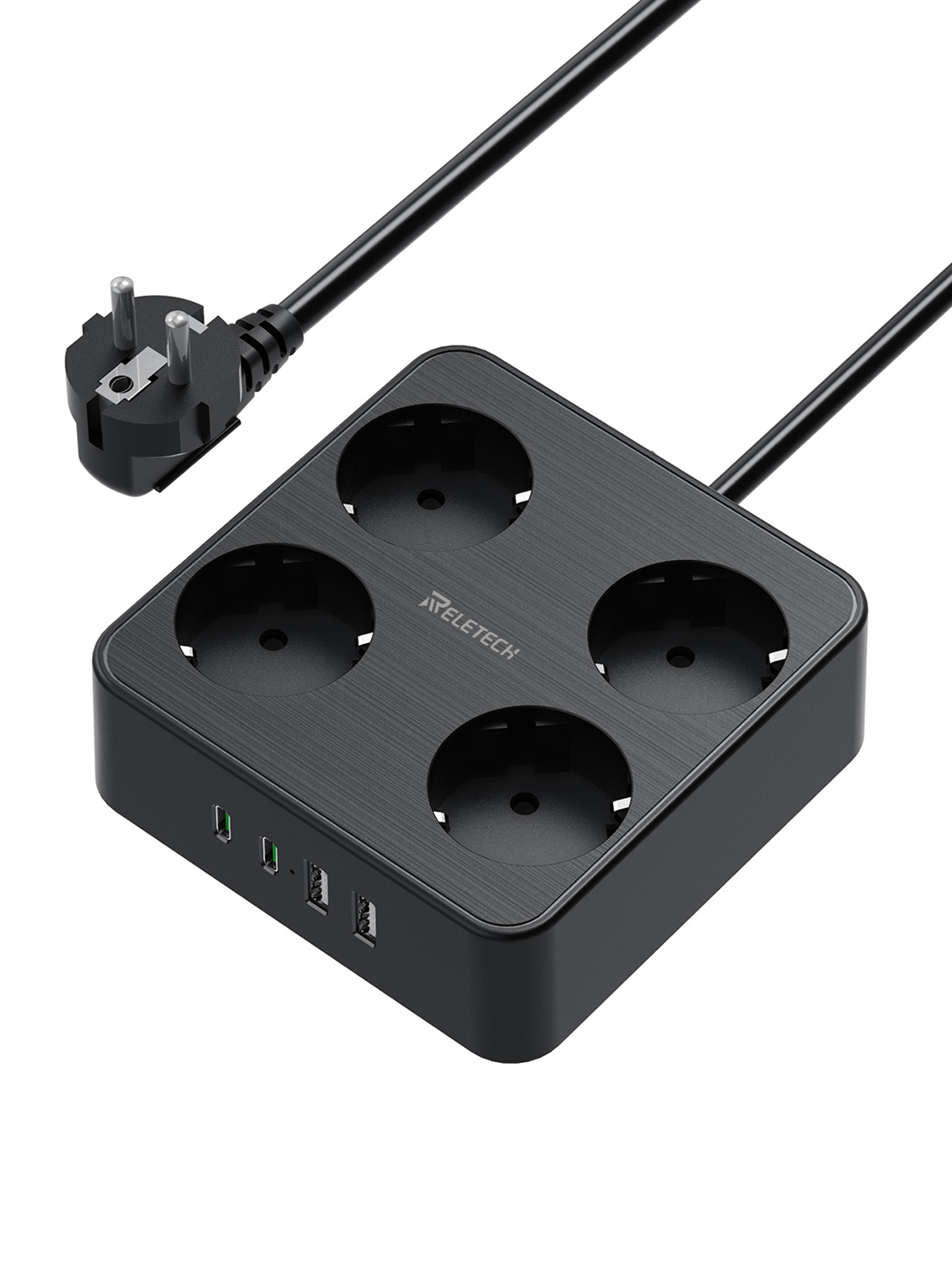 Reletech Сетевой Фильтр 4 розетки + 4 USB (PD 20W), 16A 4000Вт, Компактный, Огнестойкий