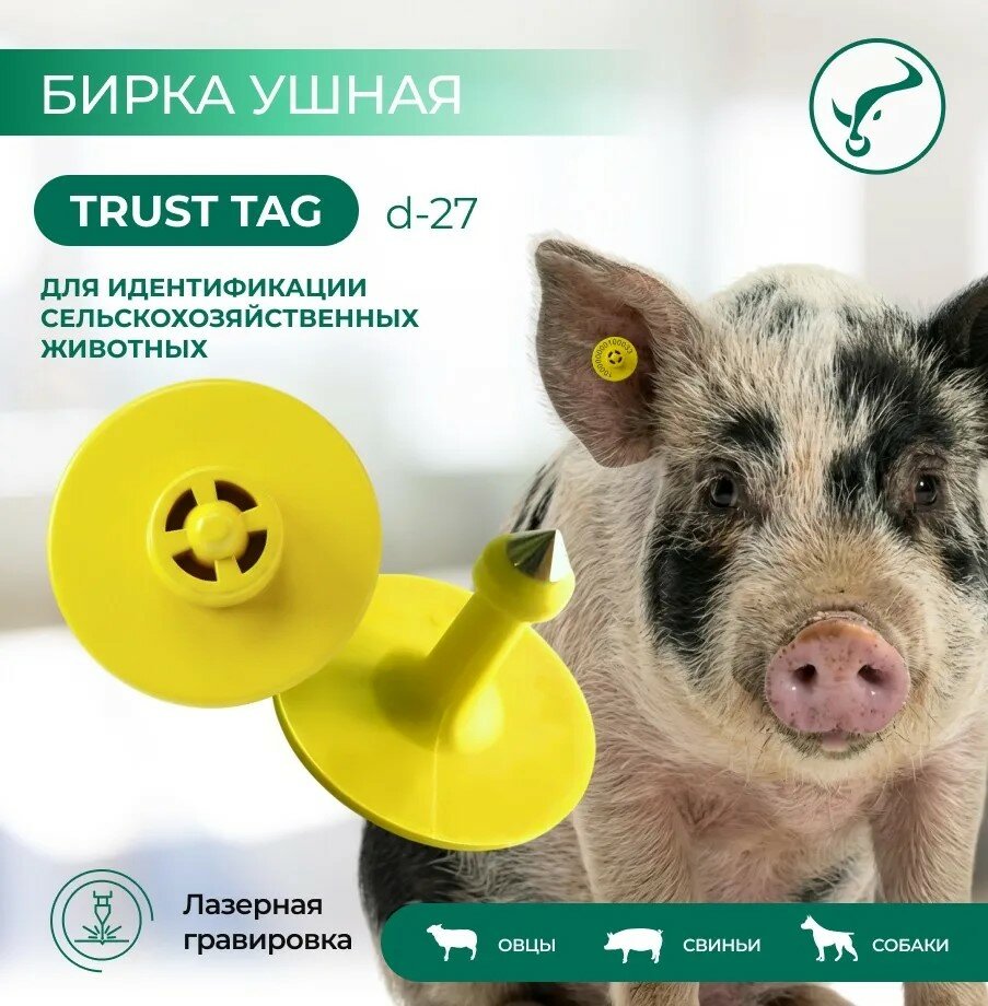 Ушные бирки "TRUST-TAG" D27, для КРС, МРС и свиней, пластик, белые 100 шт