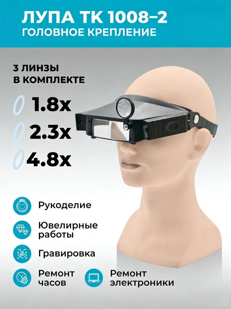 Очки-лупа с LED-подсветкой TK1008-2 Налобное бинокулярное крепление