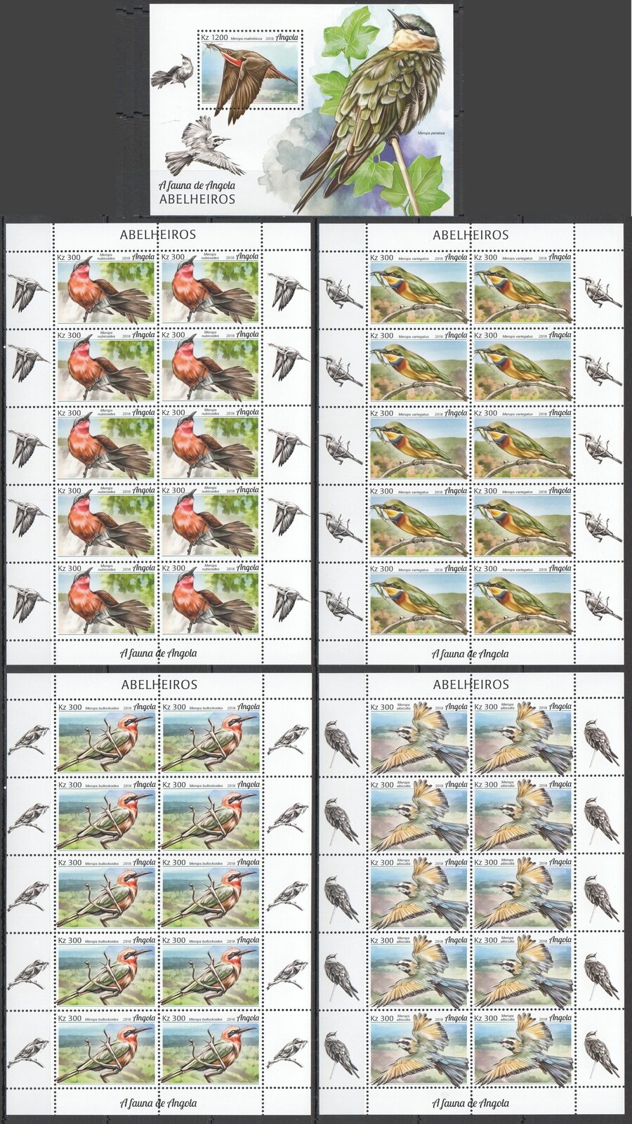Марки 2018 год Ангола Щурки Птицы Фауна #1981-1984 ! 4 Листа+Bl162 Mnh