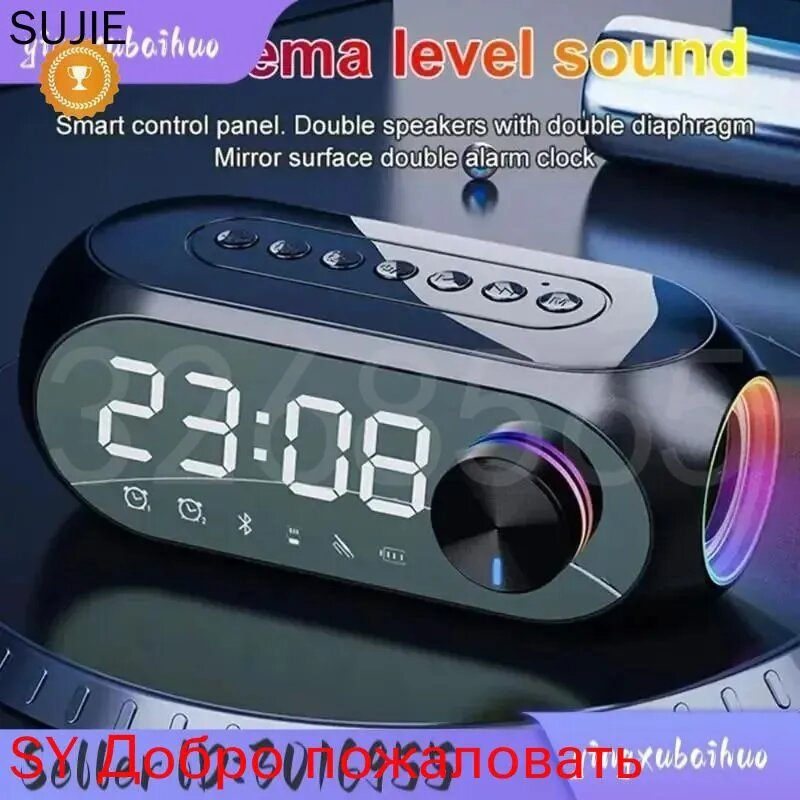 GM Колонка-динамик портативная, беспроводная, с часами-будильником, Bluetooth с поддержкой USB, TF-карты, FM-радио-будильник/Электронные настольные часы со светодиодной подсветкой Сабвуфер/