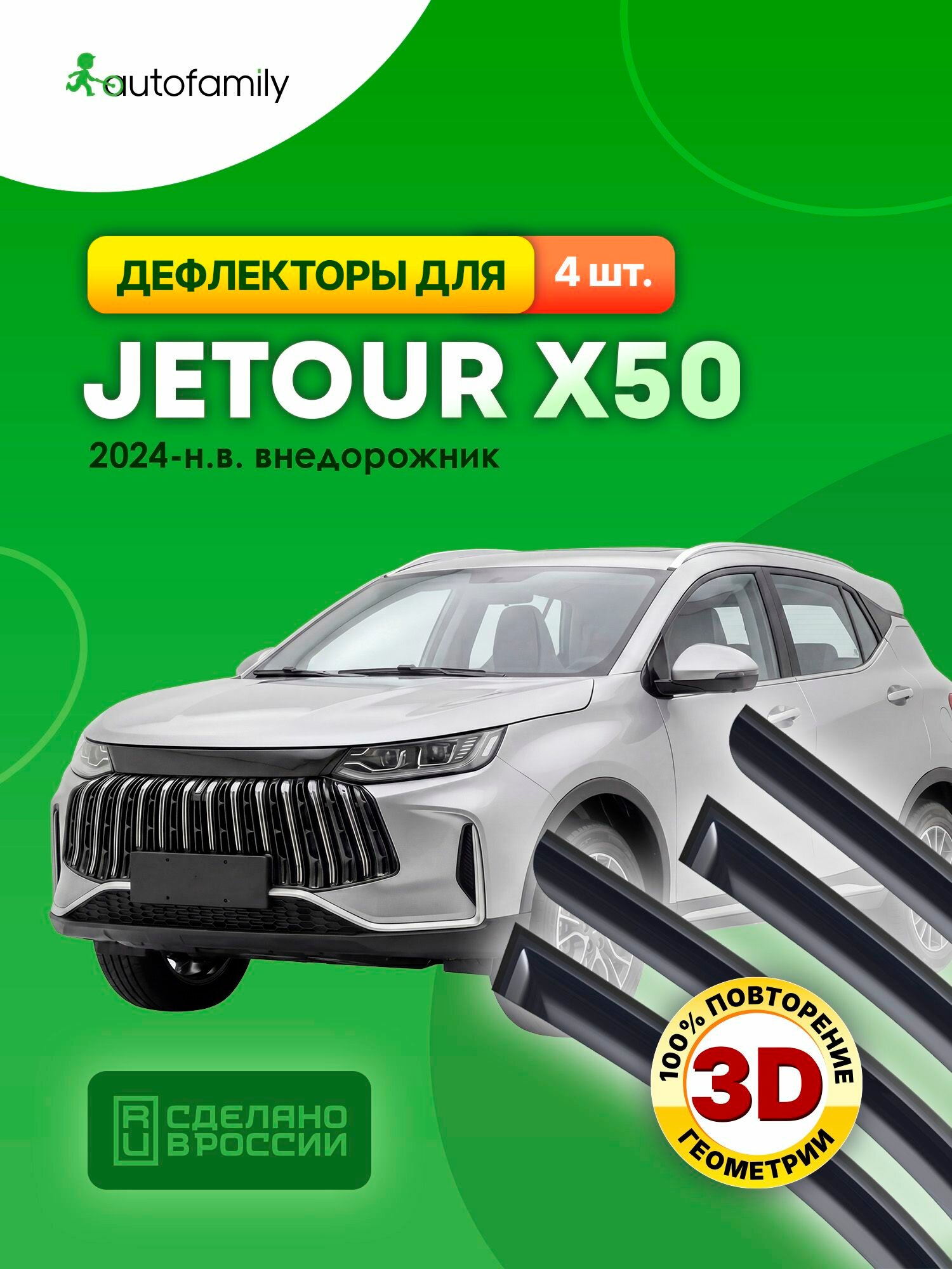 Дефлекторы окон для JETOUR X50 2024-н. в. внедорожник 5 дв. REIN 4 шт. / Джитур Х50