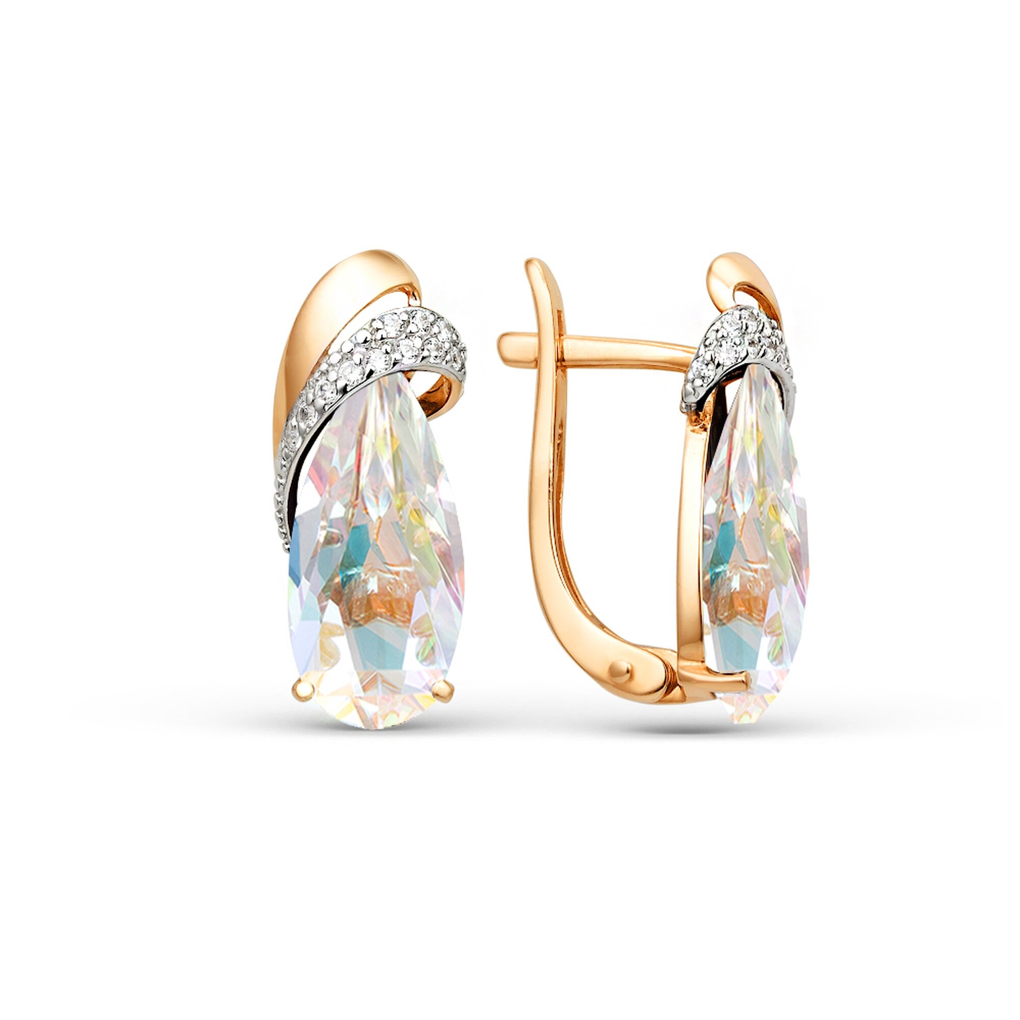 Серьги, красное золото, 585 проба, кварц, фианит