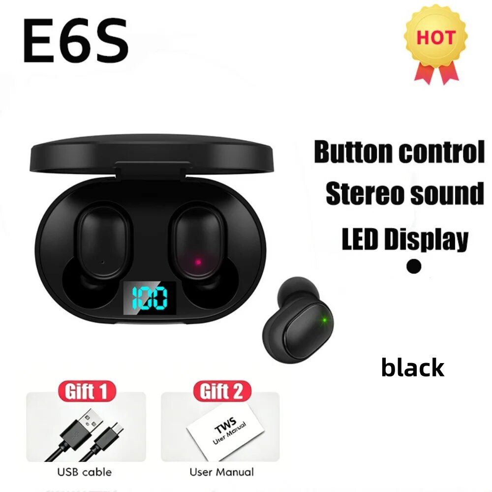 Беспроводные наушники TWS E6S Xiaomi Redmi Черный, Black