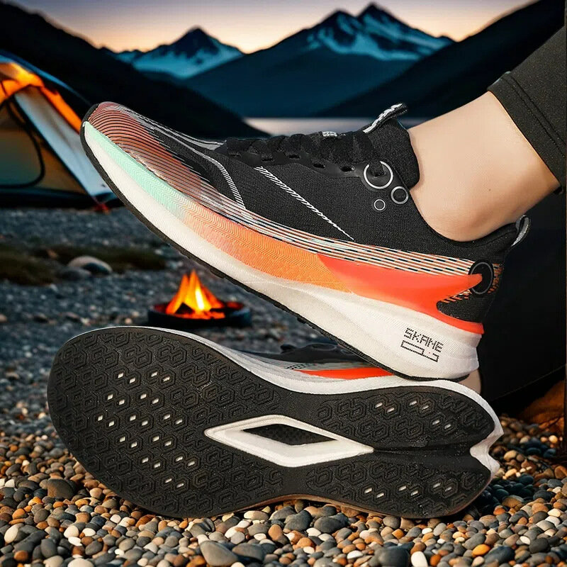 JYL Мужские кеды Для скейтбордистов Легкие Прочные Ткань/Black Orange/Mesh + Popcorn Carbon Bottom
