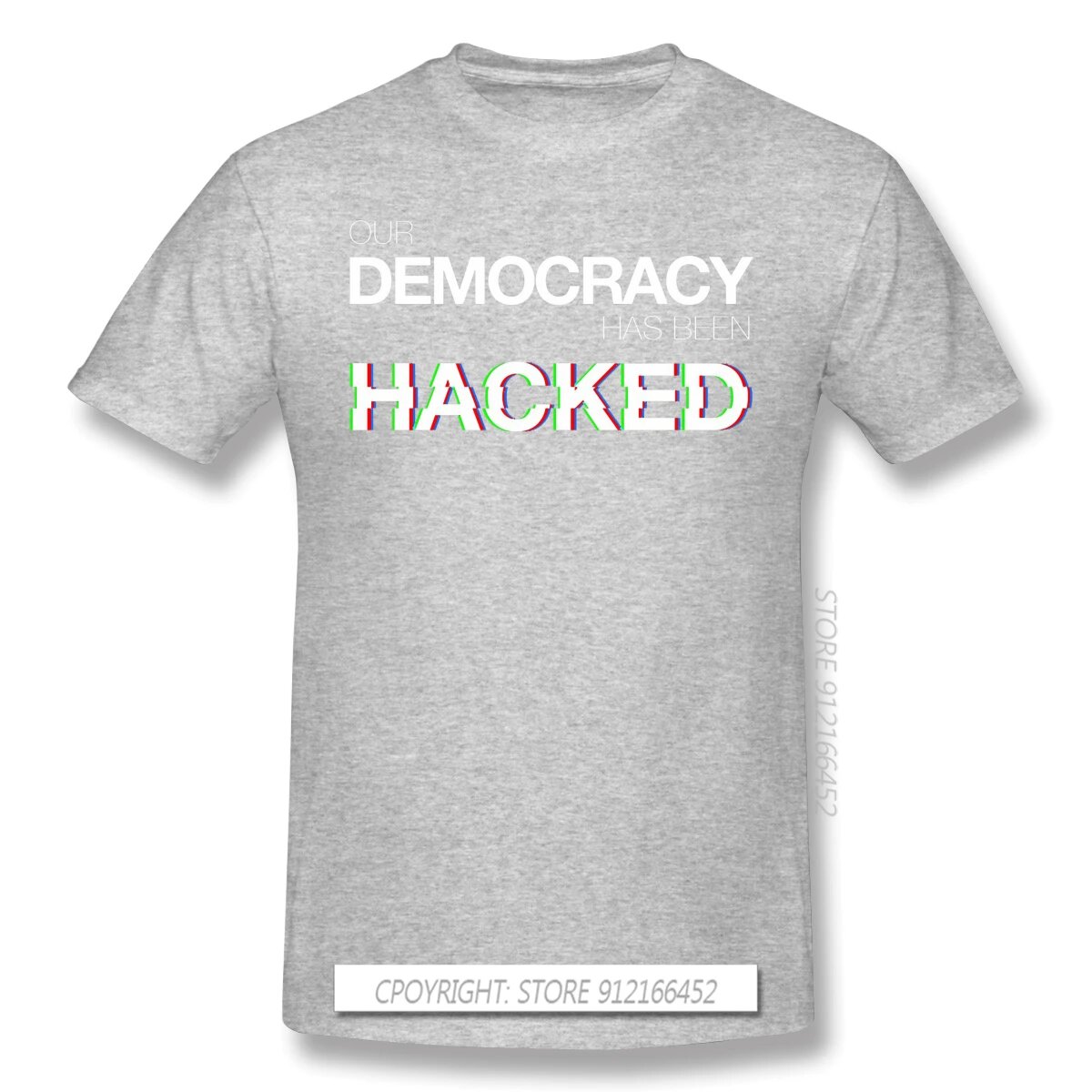 Футболка "Democracy Hacked" серая, хлопок