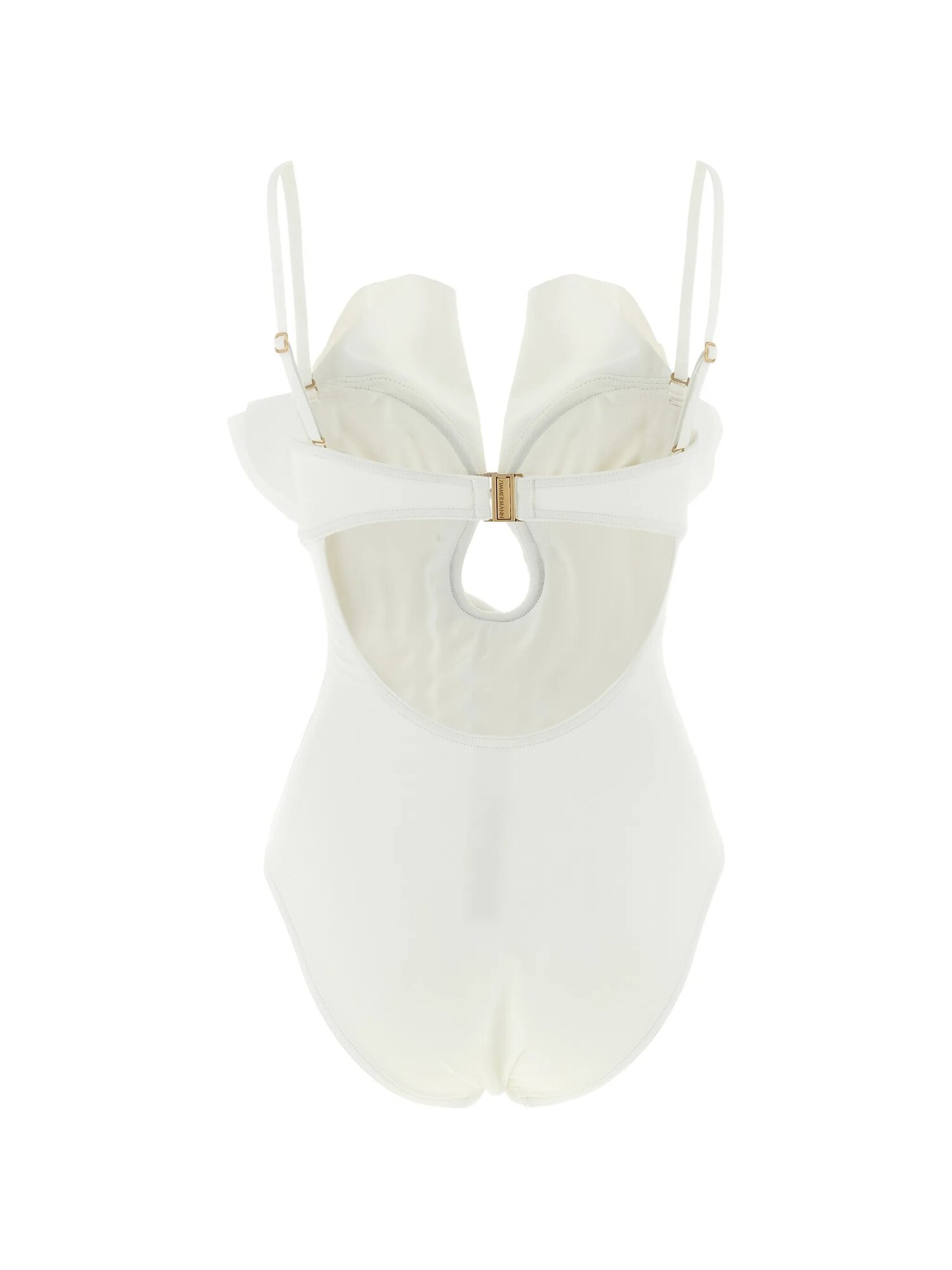Купальник ZIMMERMANN Solstice ruffled one-piece swimsuit, размер 40, бежевый/белый — фото 1
