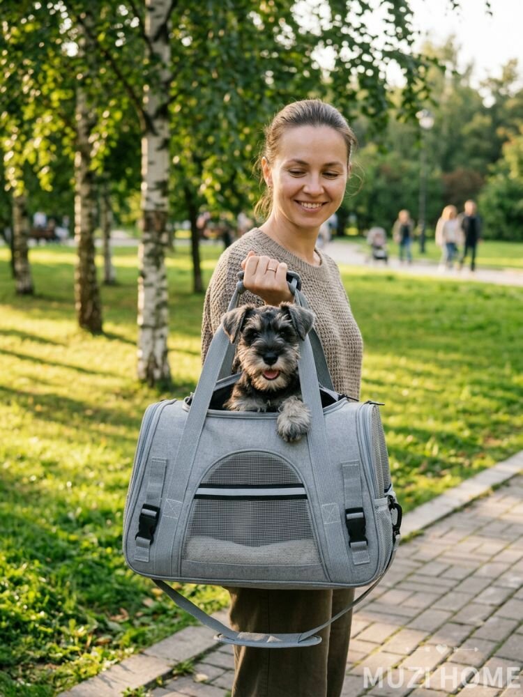 Сумка-переноска для кошек и собак, складная, дышащая, с мягким ковриком, Оксфорд, до 8 кг, серый для путешествий для транспортировки