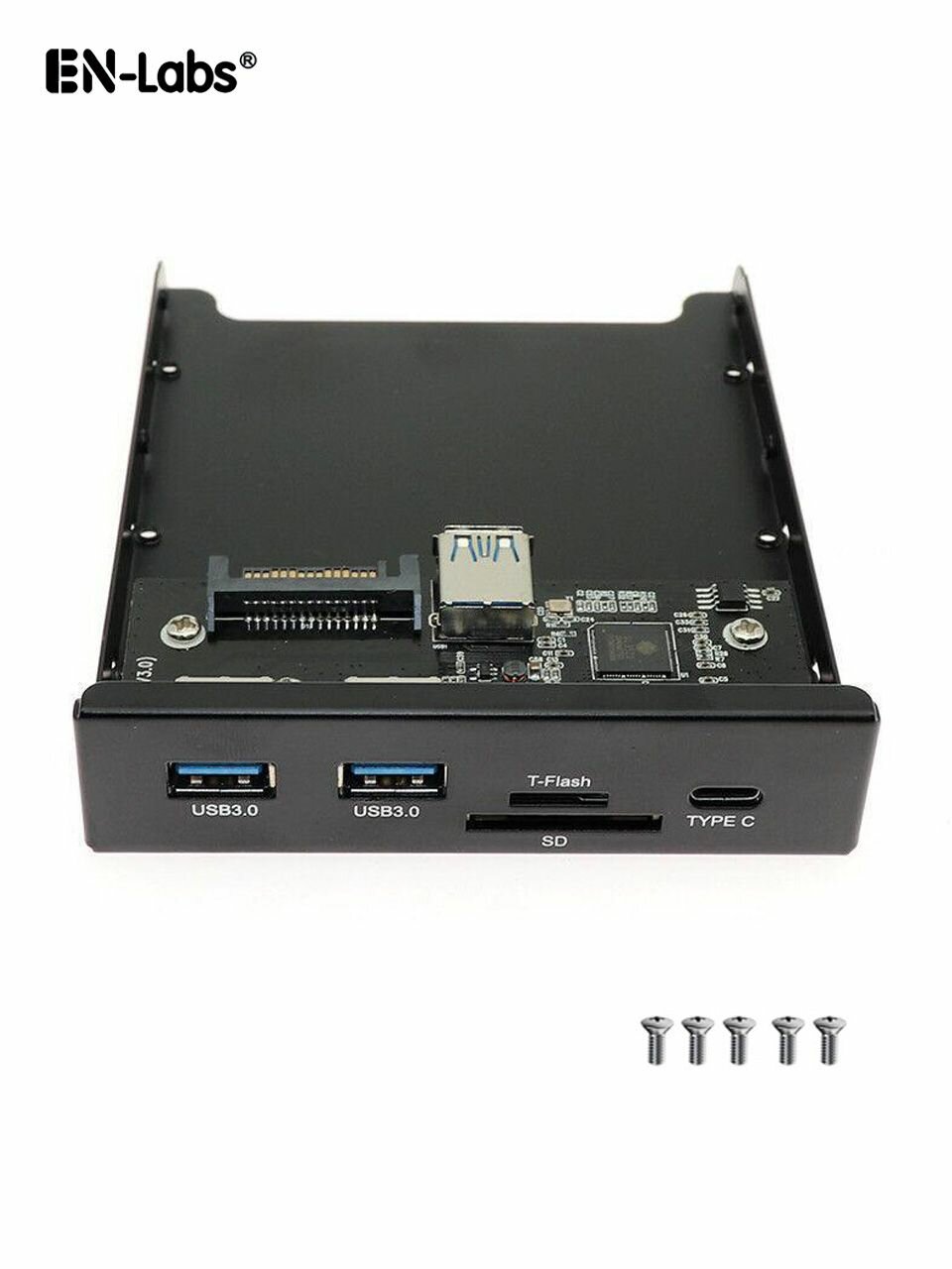 USB 19-контактов на 2x USB-A, USB Тип-C и SD/Micro SD/TF слот для чтения карт USB 3.0 5 Гбит/с Хаб с передней панелью 3.5" для флоппи-дисковода в корпус ПК, 50 см