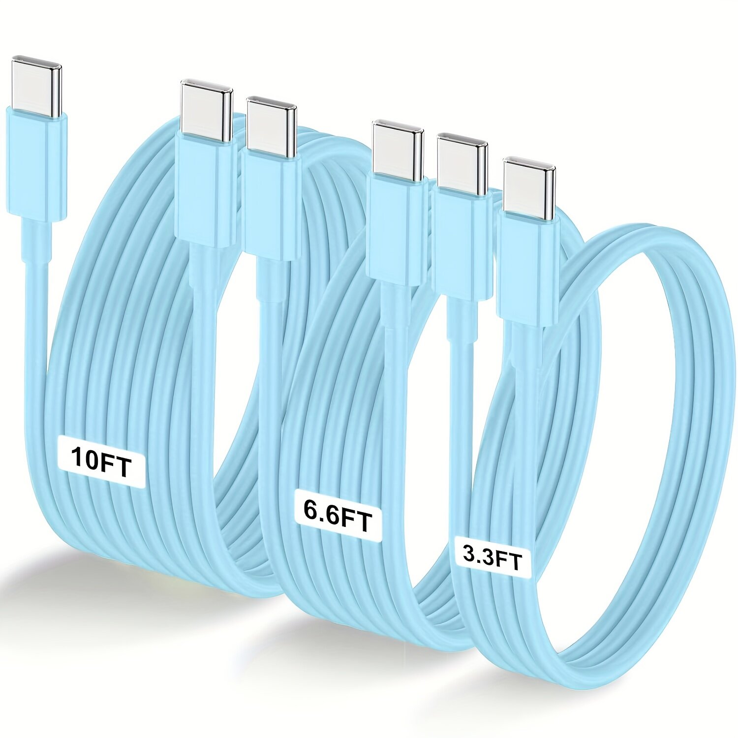 Набор из 3 кабелей USB C - USB C 60W быстрая зарядка, длина 1м+2м+3м, синий, для iPhone 15/16, Galaxy S23/S24, iPad Pro/Air, MacBook Pro/Air и других
