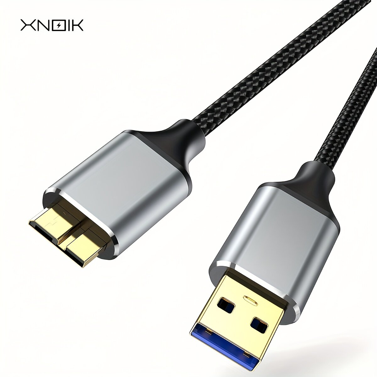 Кабель для внешнего жесткого диска Micro-B - USB-A, 50 см, высокоскоростной, поддержка питания 5-10 Вт, прочная тканевая оплетка