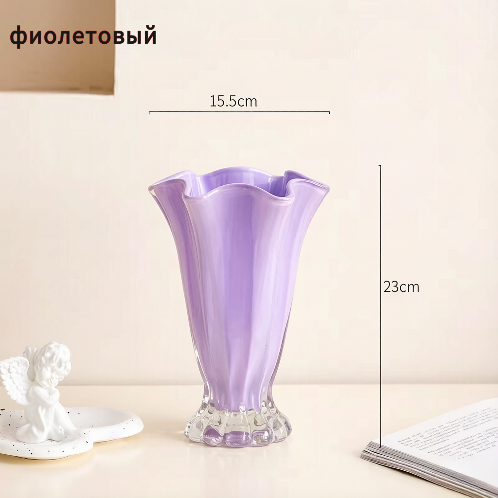 Фиолетовый стеклянная ваза в форме лепестков — Французский стиль, лёгкая роскошь. Для гостиной и офиса