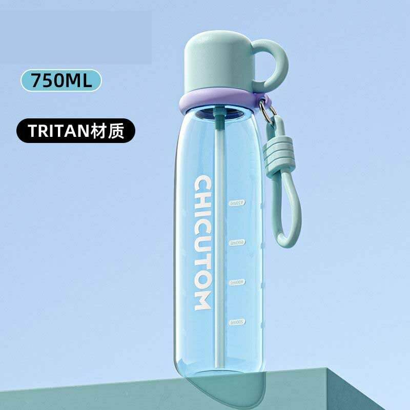 Спортивная бутылка 750 мл Tritan, двойное питье, герметичная, не протекает, светло-синий