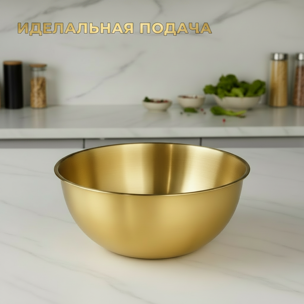 Блестящие миски из стали золото Shiny Kitchen 2.5 л набор 4 штуки