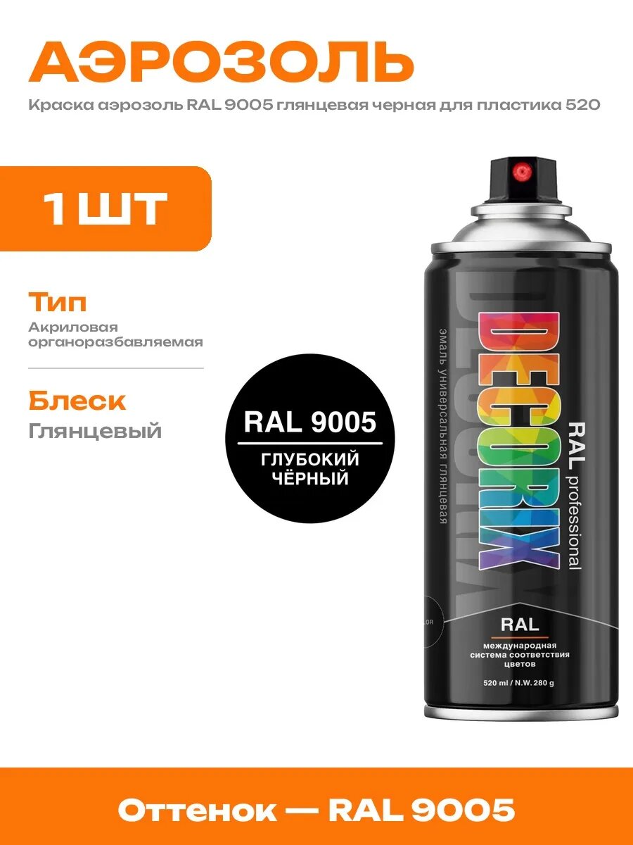 Краска аэрозольная черная глянцевая RAL по металлу и дереву