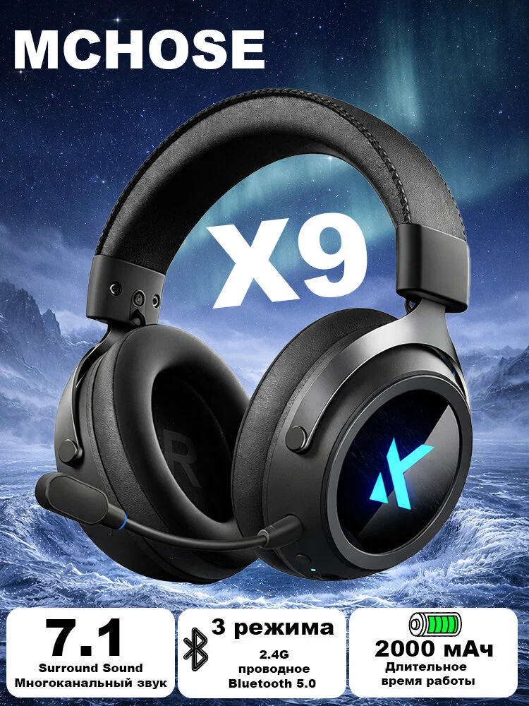 Игровая гарнитура MCHOSE X9, Bluetooth 5.3, RGB-подсветка, закрытая акустика