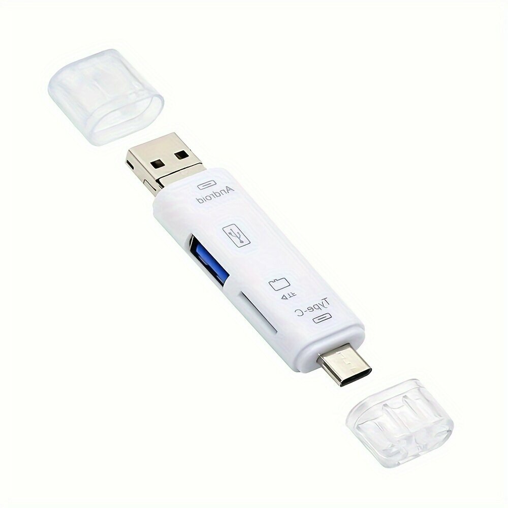 5-в-1 USB Type-C / USB / Micro USB / TF / SD кардридер OTG адаптер, белый
