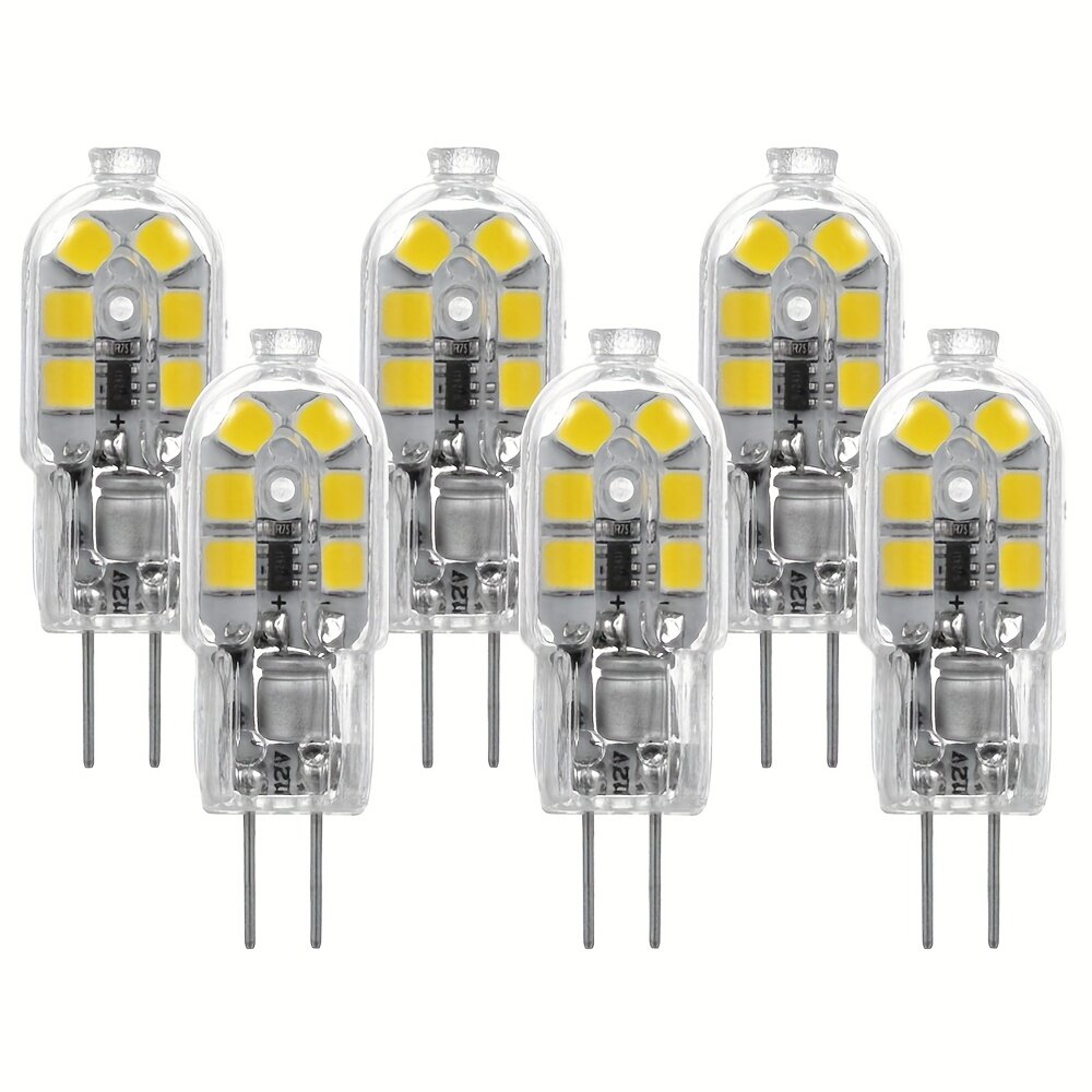 Лампы LED G4 12V 1W 12 SMD 120LM холодный белый, недиммируемые, цоколь G4, замена галогенных 10W 20W, 12V AC/DC для вытяжек, точечных светильников и люстр, набор 6 шт.