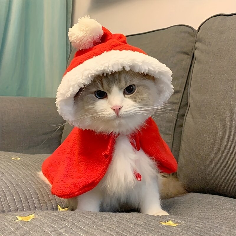 Фланелевый рождественский и новогодний плащ для кошек, красный, размер L