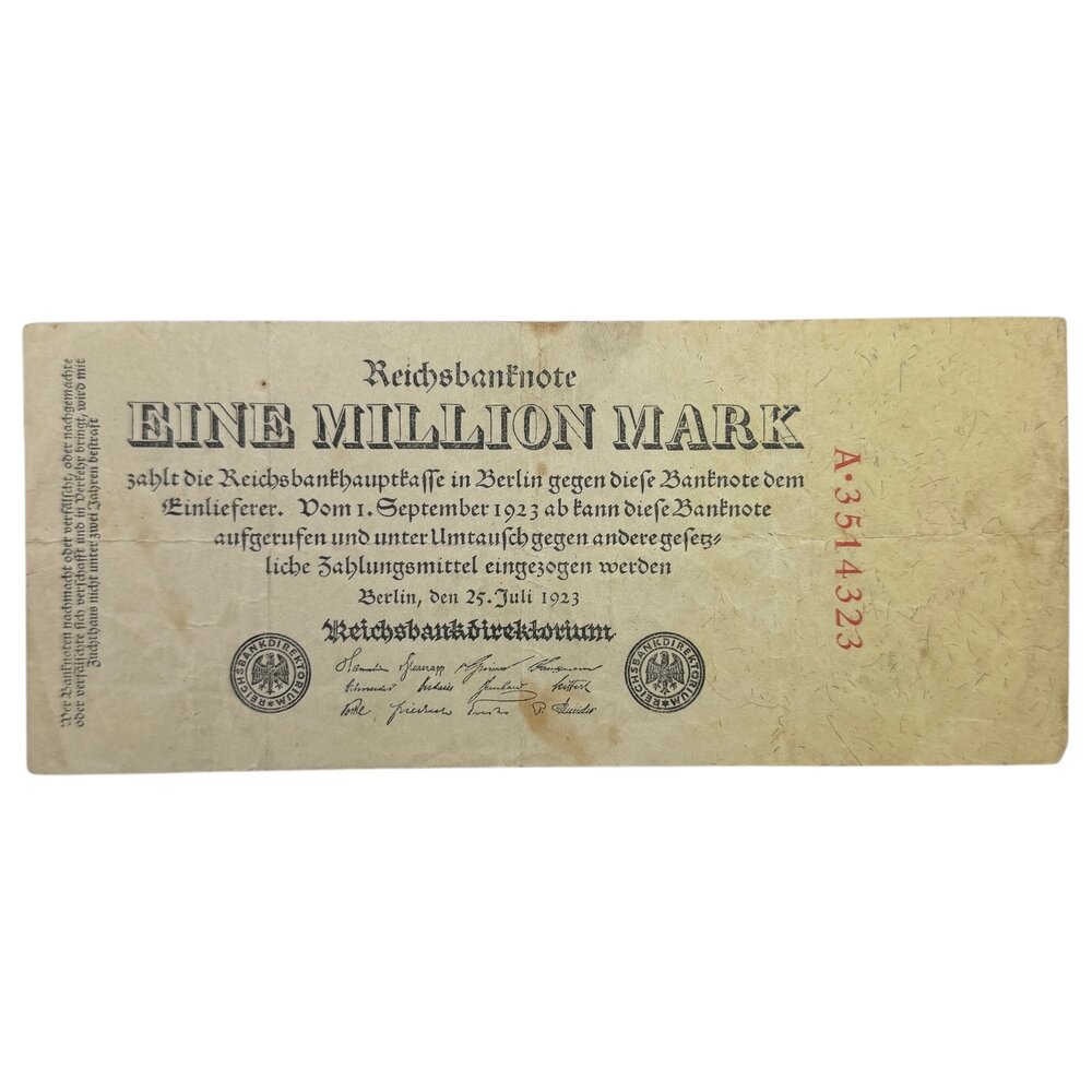 Веймарская республика (Германия) 1000000 (1 миллион) марок 1923 г. (25.07 Тип 2) (Серия A)