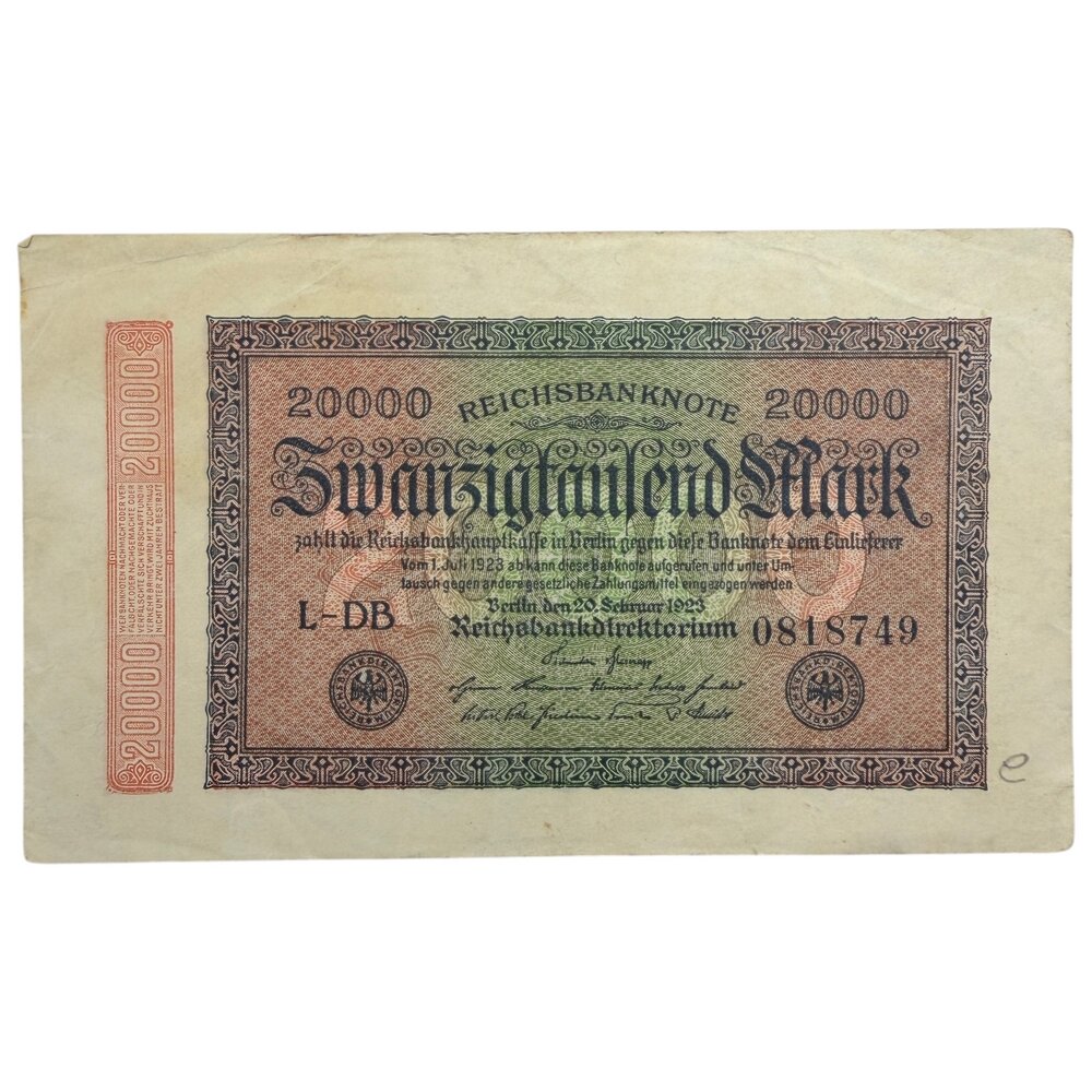 Веймарская республика (Германия) 20000 марок 1923 г. (ВЗ - Звёзды G&D, E) (Серия L-DB)