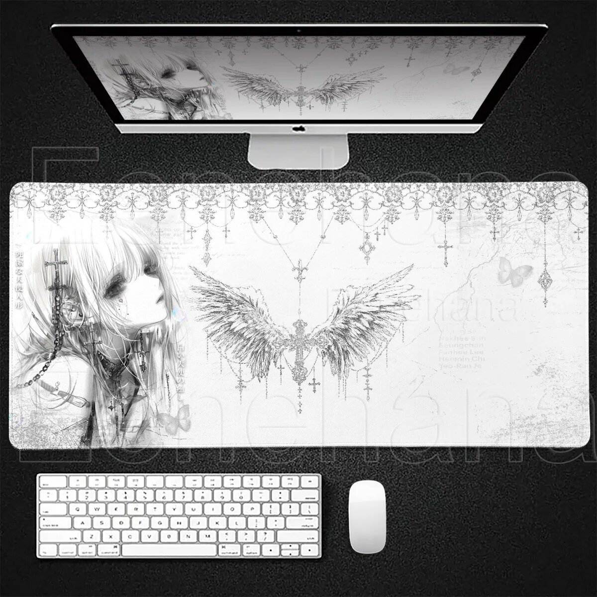 Eenehana черный белый коврик для мыши XXL Серый, 700x300x2mm, Angel-1