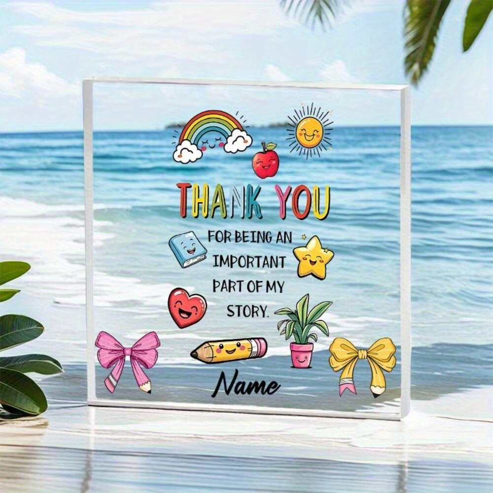 Персонализированная акриловая табличка "Thank You for Being an Important Part of My Story" с декором радуги, солнца и звезд, для учителя, офисный или настольный декор, подарок учителю
