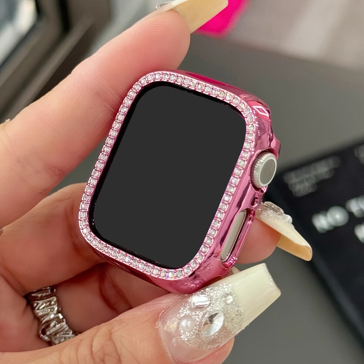 Чехол-бампер с кристаллами для Apple Watch, розовый полый, 1.77 дюйма (4.5 см), совместим с 38/40/41/42/44/45/46/49 мм и сериями Ultra/SE/10/9/8/7/6/5/4/3/2/1