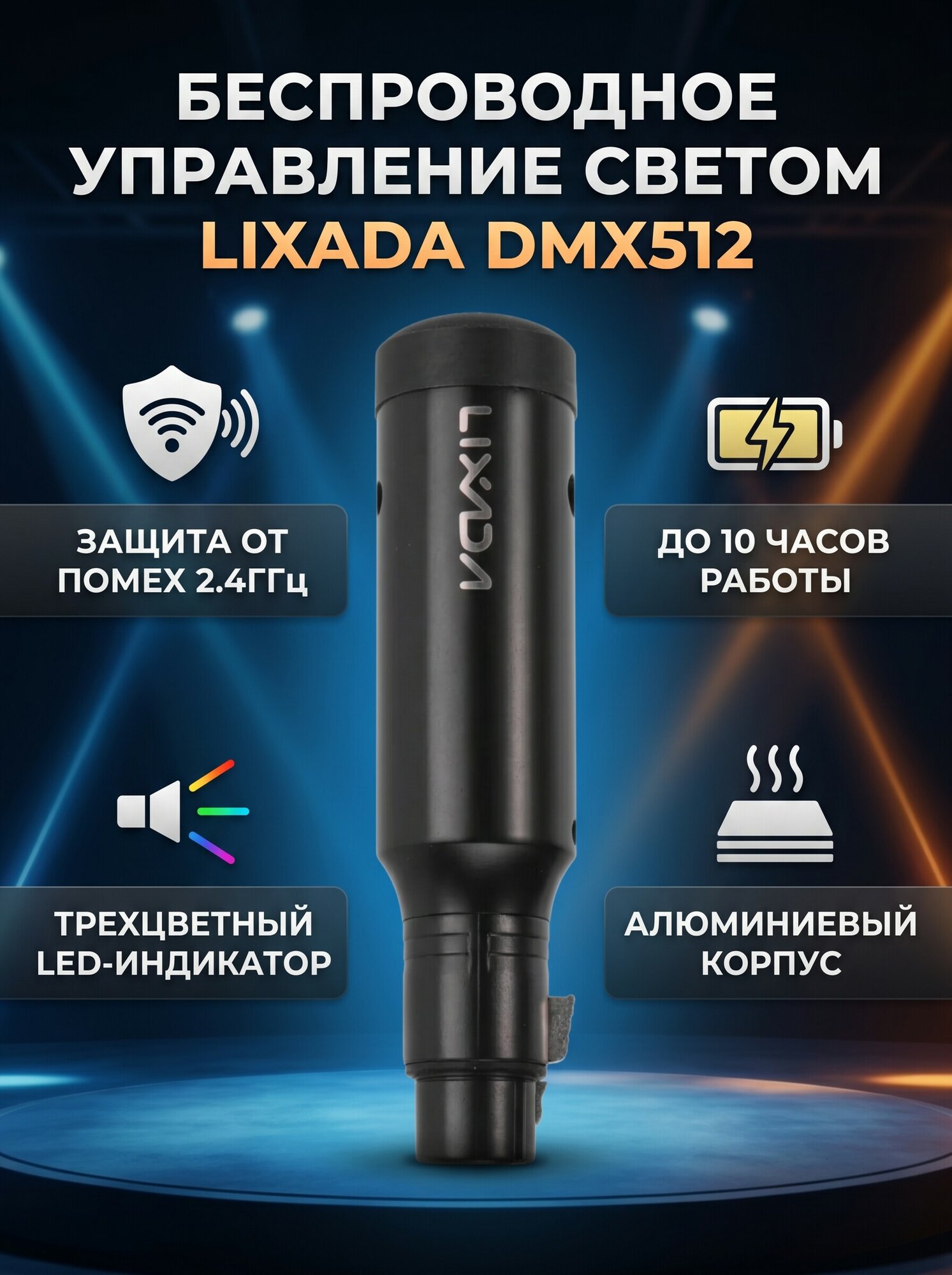 Беспроводной приемник Lixada, для PAR-света, 2.4 ГГц, DMX512, 3 контакта, женский