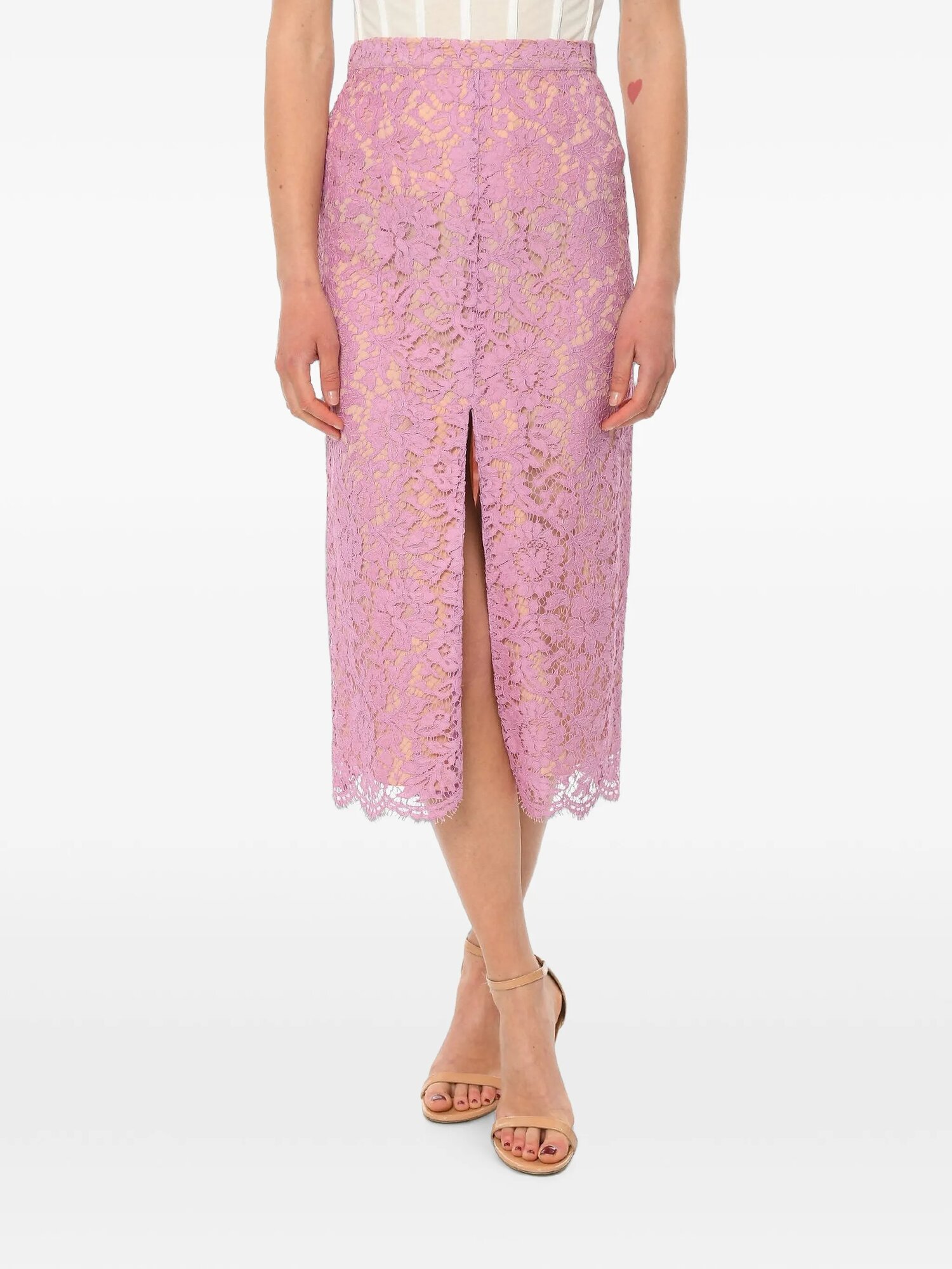 Юбка Lace front-slit high-waisted skirt