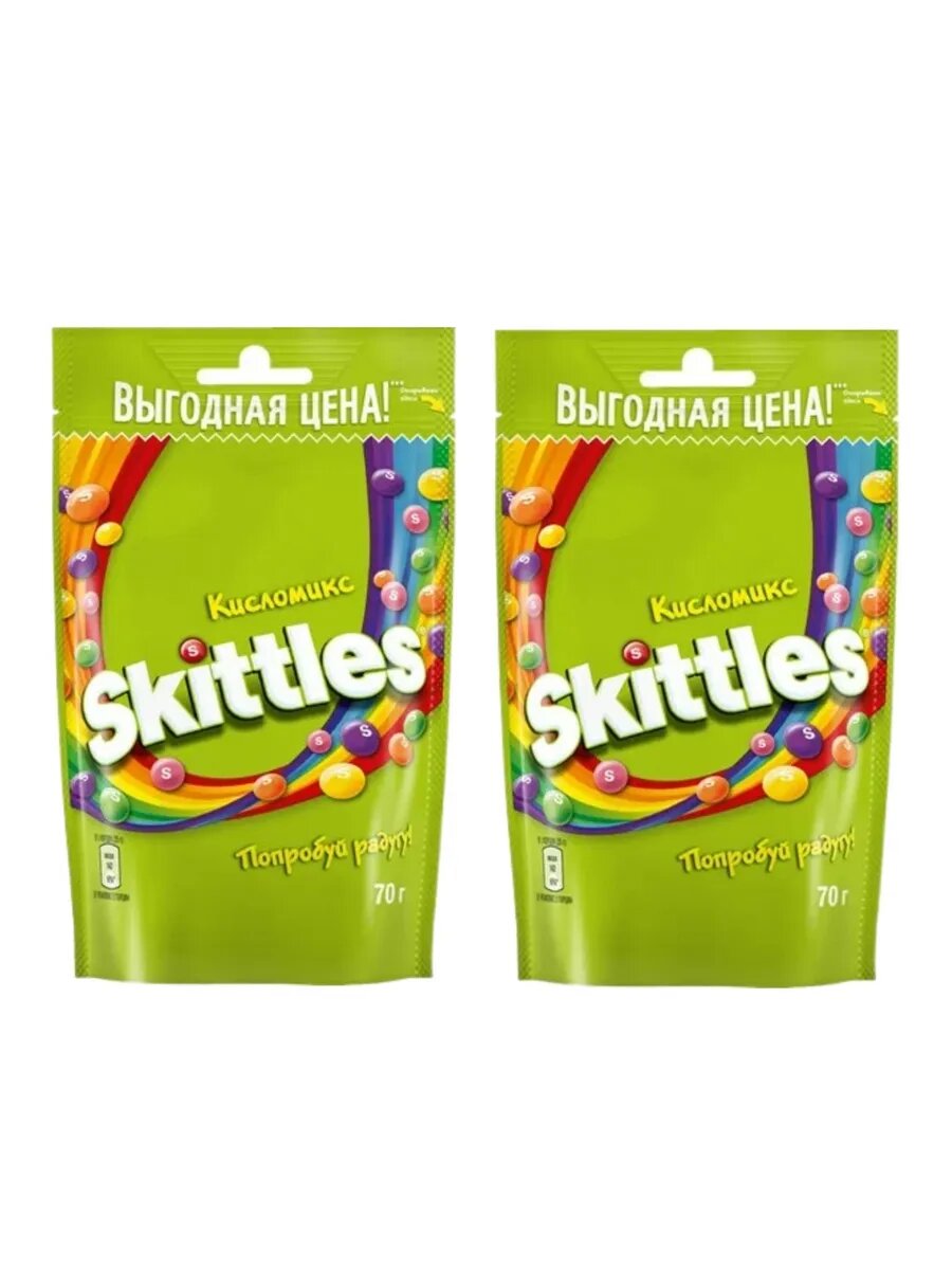 Skittles Конфеты жевательные, кисломикс с фруктами, 70 г, 2 шт
