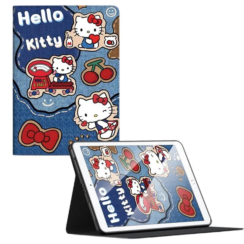 Чехол для iPad 10, iPad 11 (2022/2025) 11 дюймов Hello Kitty: противоударный, с подставкой, умное энергосбережение, защита камеры, Джинсовый Hello Kitty