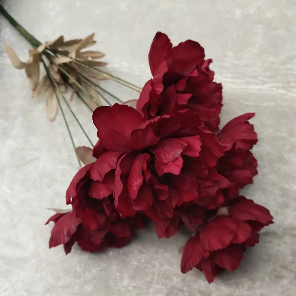 Искусственный пион 9 голов, многоцветный Красный, Red