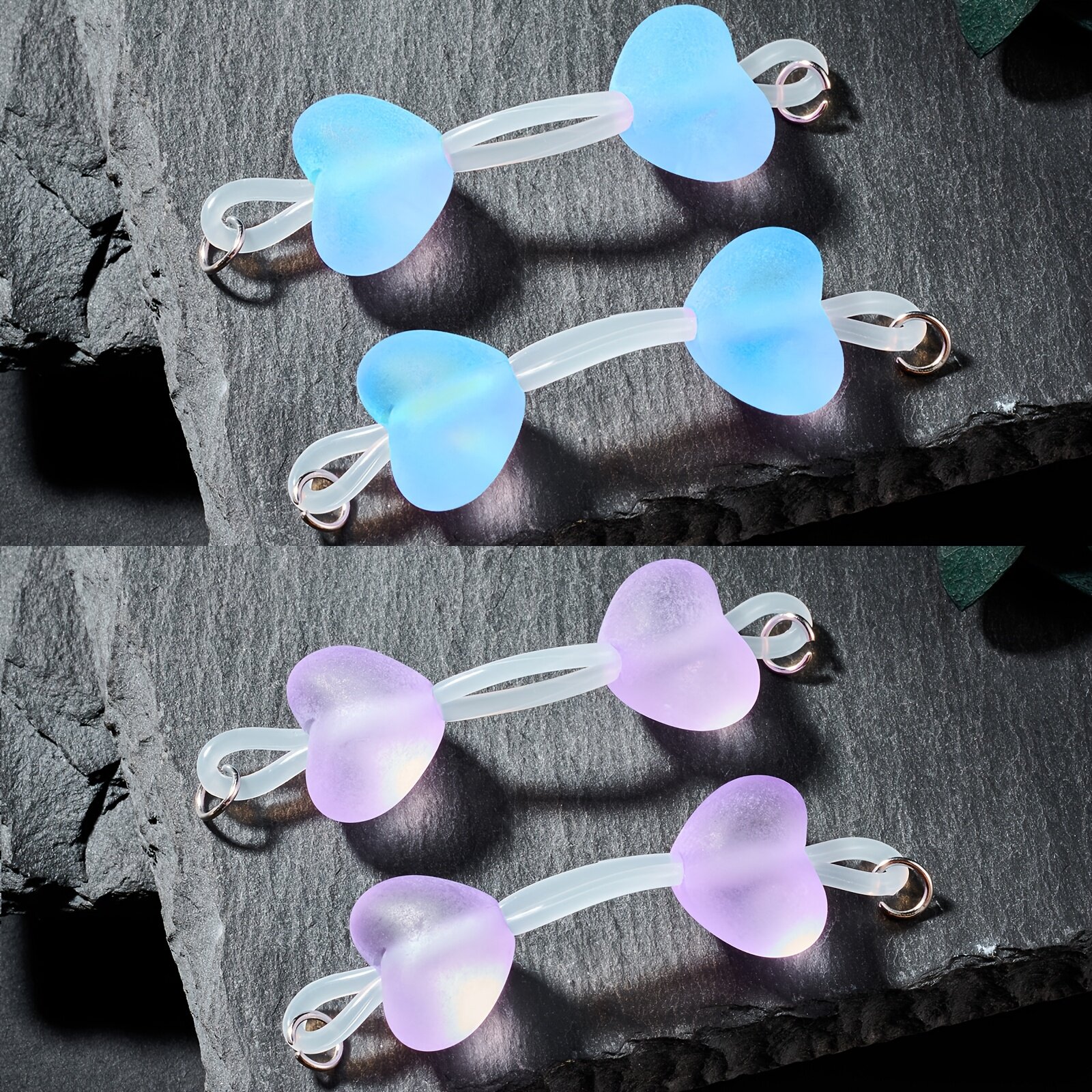 4 шт. разноцветных ложных колец для сосков, ручная работа, без прокола, регулируемый размер, матовый акрил, дизайн в виде сердца, цвет синий+фиолетовый