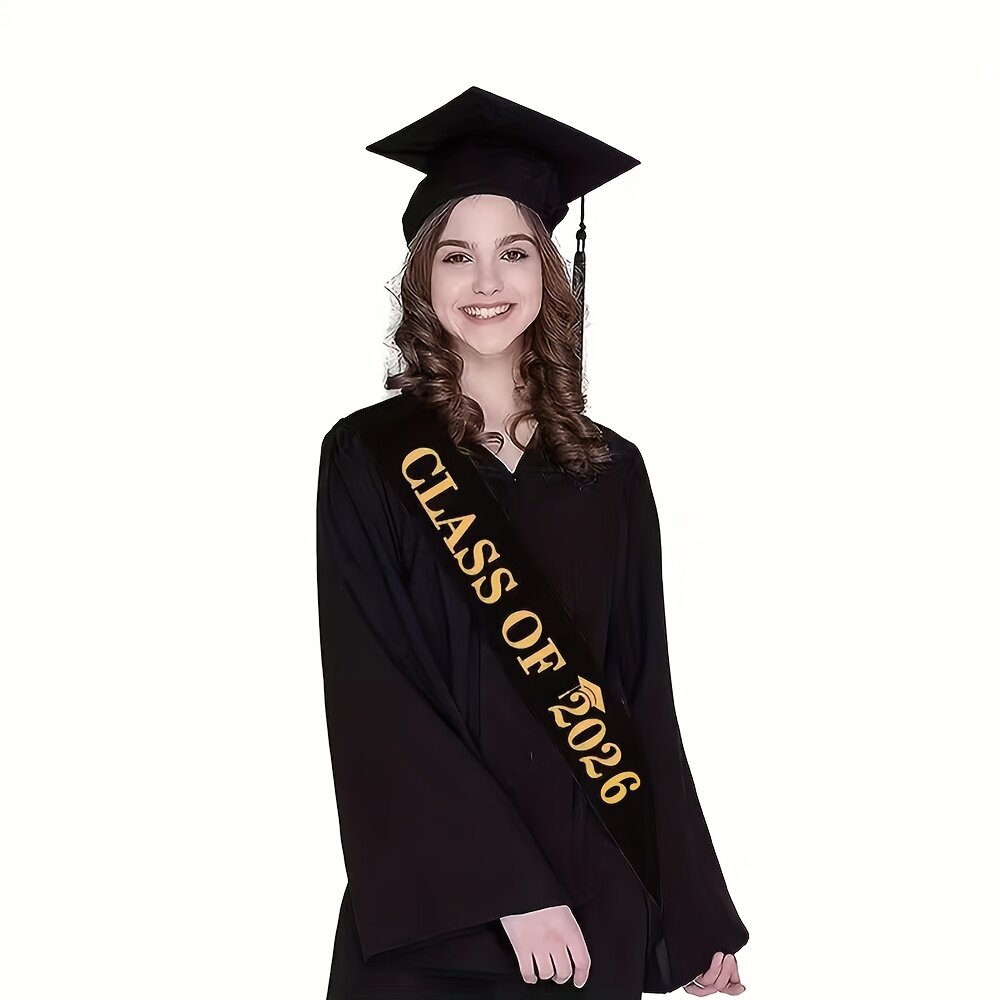 Выпускная лента "Class of 2026" 63 дюйма, черная, для взрослых, для школы и университета