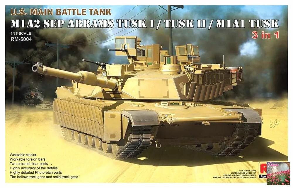 Сборная модель танка M1A2 SEP ABRAMS TUSK I, TUSK II, M1A1 (3в1), масштаб 1/35